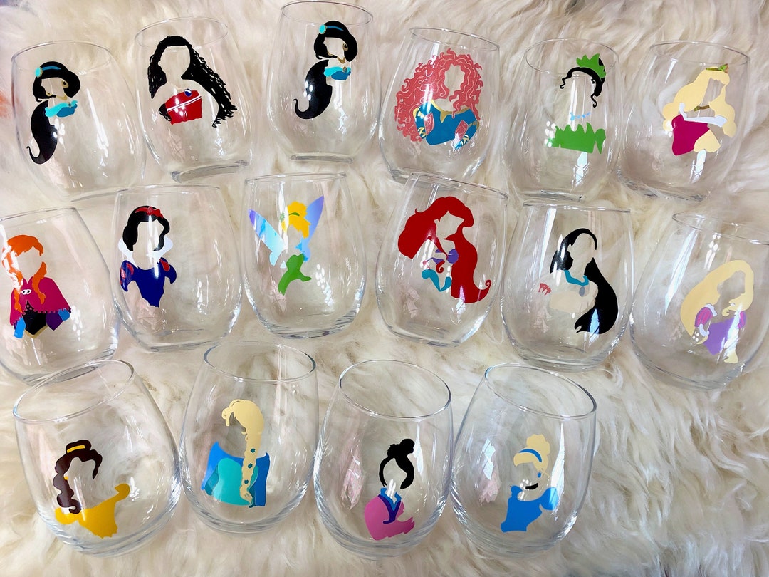 Disney Princess Wine Glasses, Stemless Wine Glasses, Wedding Party ...