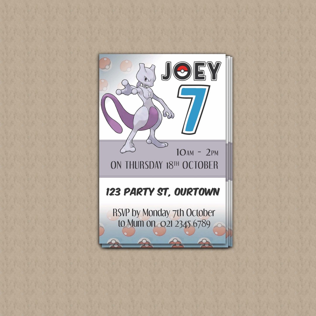 Pokemon Mewtwo Personalised Party Invite DIGITAL - Etsy