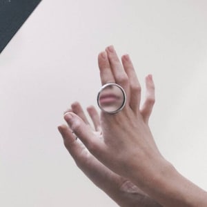 Big Mirror Ring Circle Round Disc Ring Mirror Jewelry Unique Cocktail ...