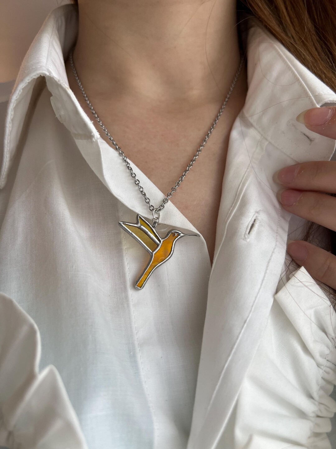 Stained Glass Hummingbird Necklace: Iridescent Suncatcher Pendant - Etsy