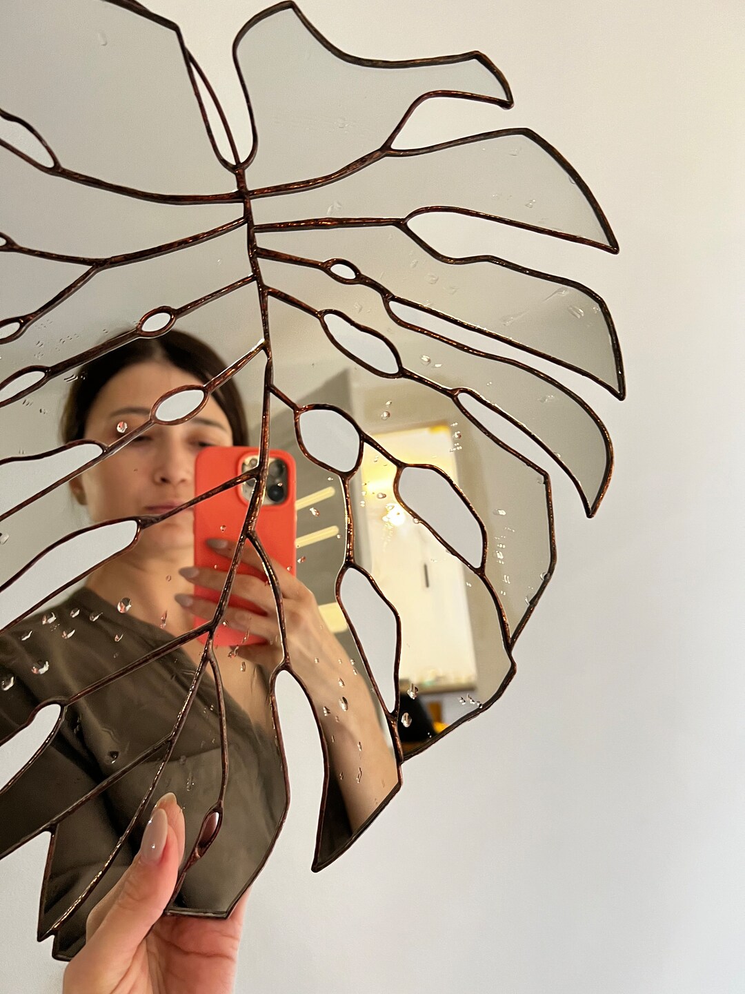 Monstera Leaf Mirror – Stained Glass Wall Hanging, Botanical Home Decor ...