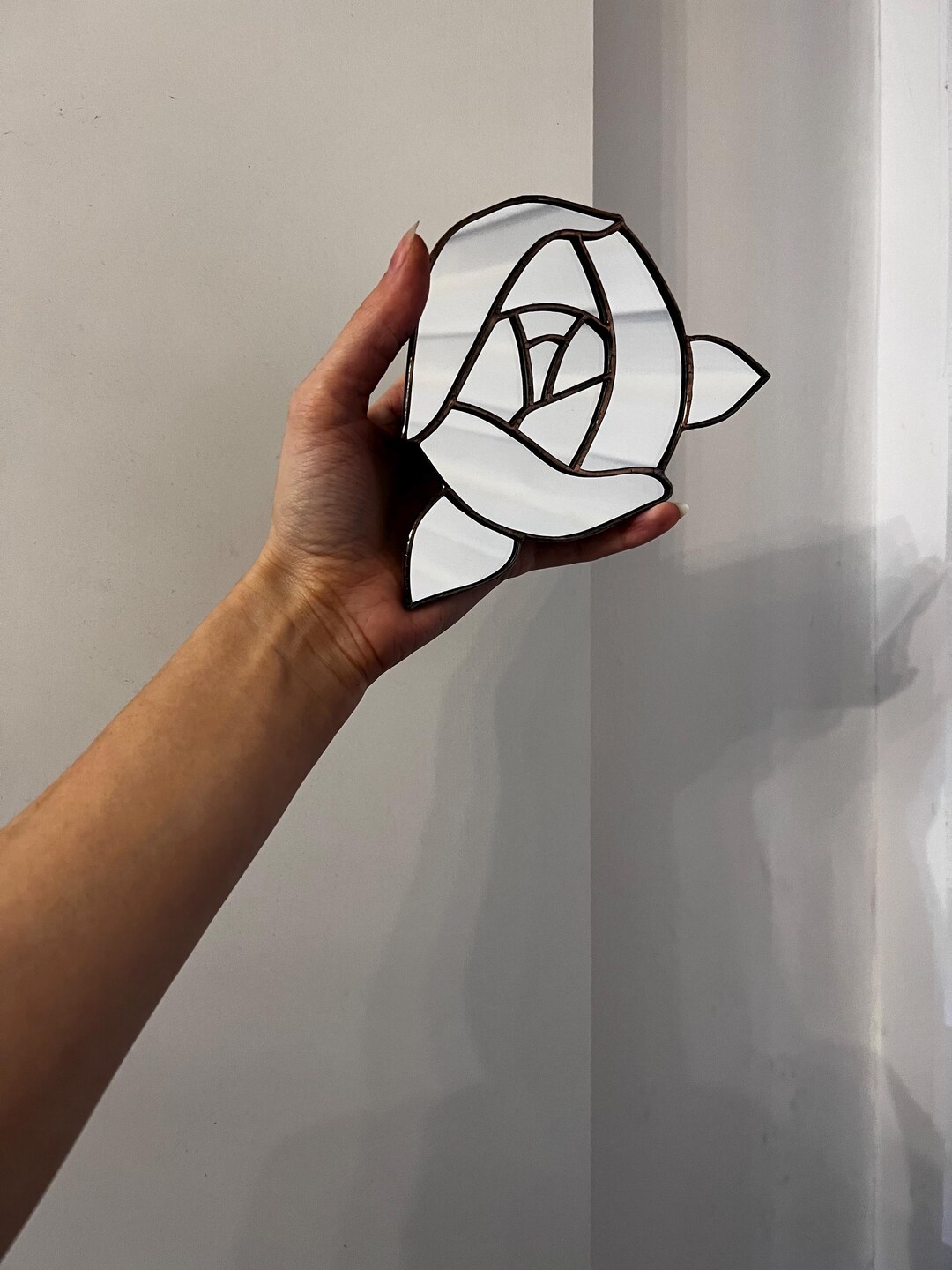 Stained Glass Rose Mirror, Small Wall Hanging Mirror, Decorative Flower ...