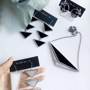 Triangle Gothic Hipster Asymmetric Earrings Large White Unique - Etsy