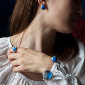 Bright Blue Ring Gift for Girlfriend Glass Jewelry Stained Glass Ring ...