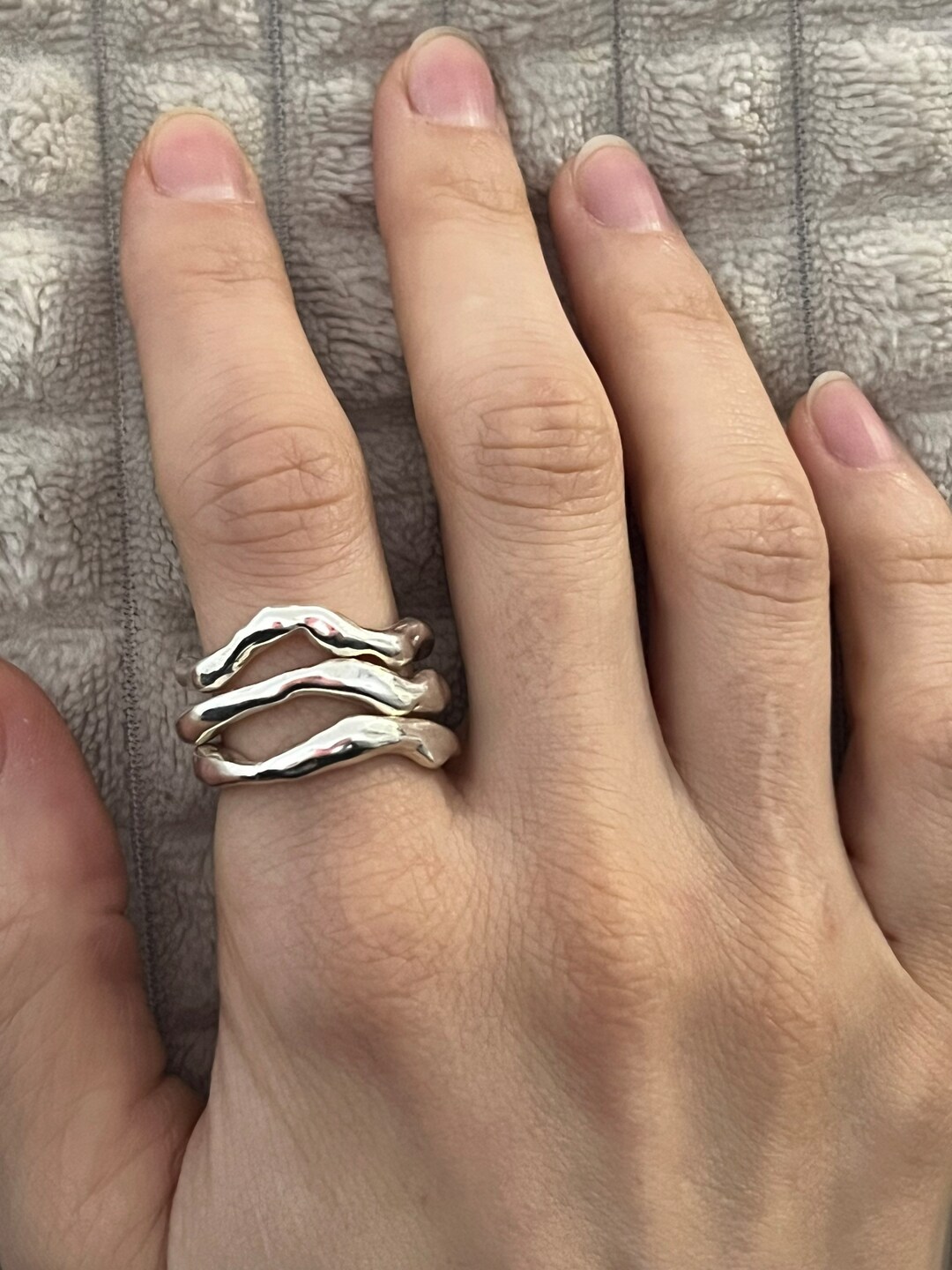 Polished Silver Statement Rings Set for Woman Liquid Silver Ring Set of ...