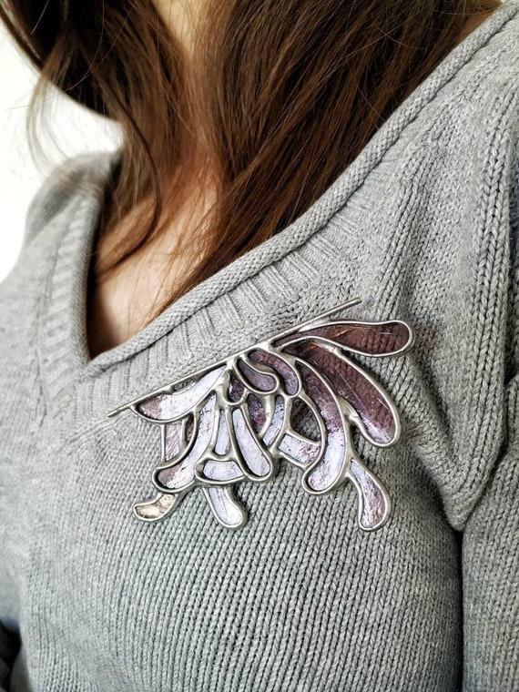 Stained Glass Chrysanthemum Brooch Big Flower Statement | Etsy