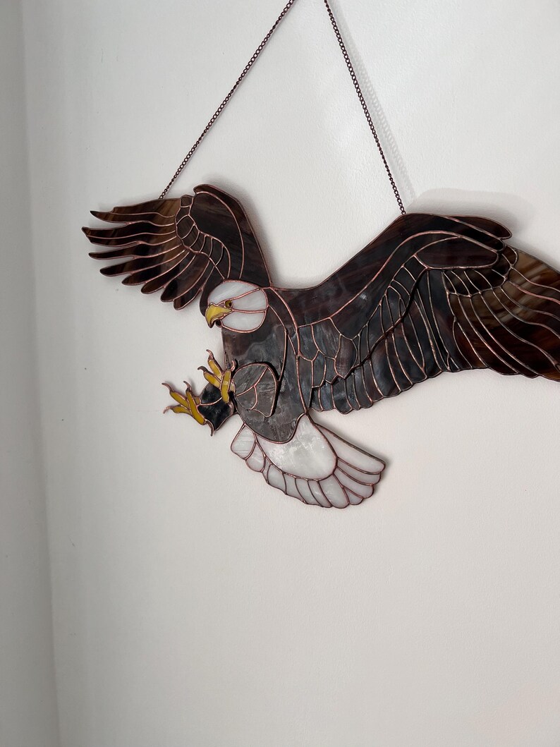 Stained Glass Eagle Suncatcher – Bald Eagle Window Hanging, Rustic ...