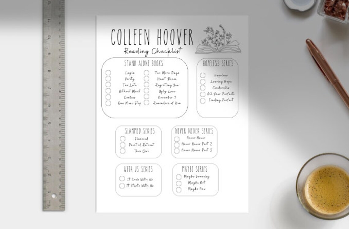 Colleen Hoover Reading Checklist | Printable Reading List | Book ...