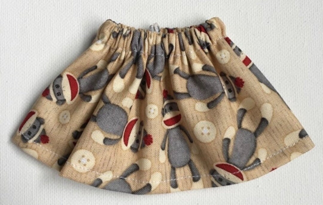 Christmas Elf Doll Cotton Skirt - Sock Monkey With Buttons - Tan With ...