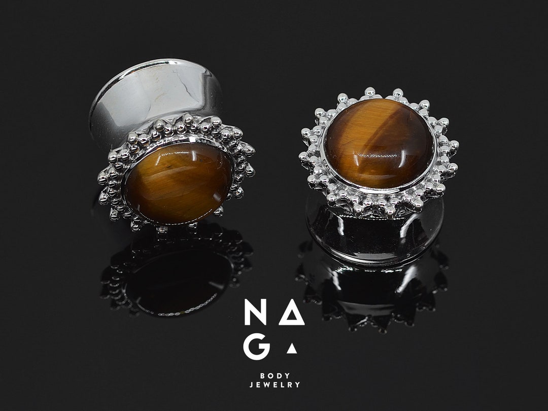 1 Pair of TIGER EYE Stone Ear Plugs, Stone Ear Gauges, Unique Gauges - Etsy