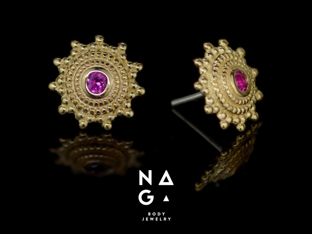 1 Piece of 18k RUBY YELLOW GOLD Threadless End, Push Pin Piercing ...