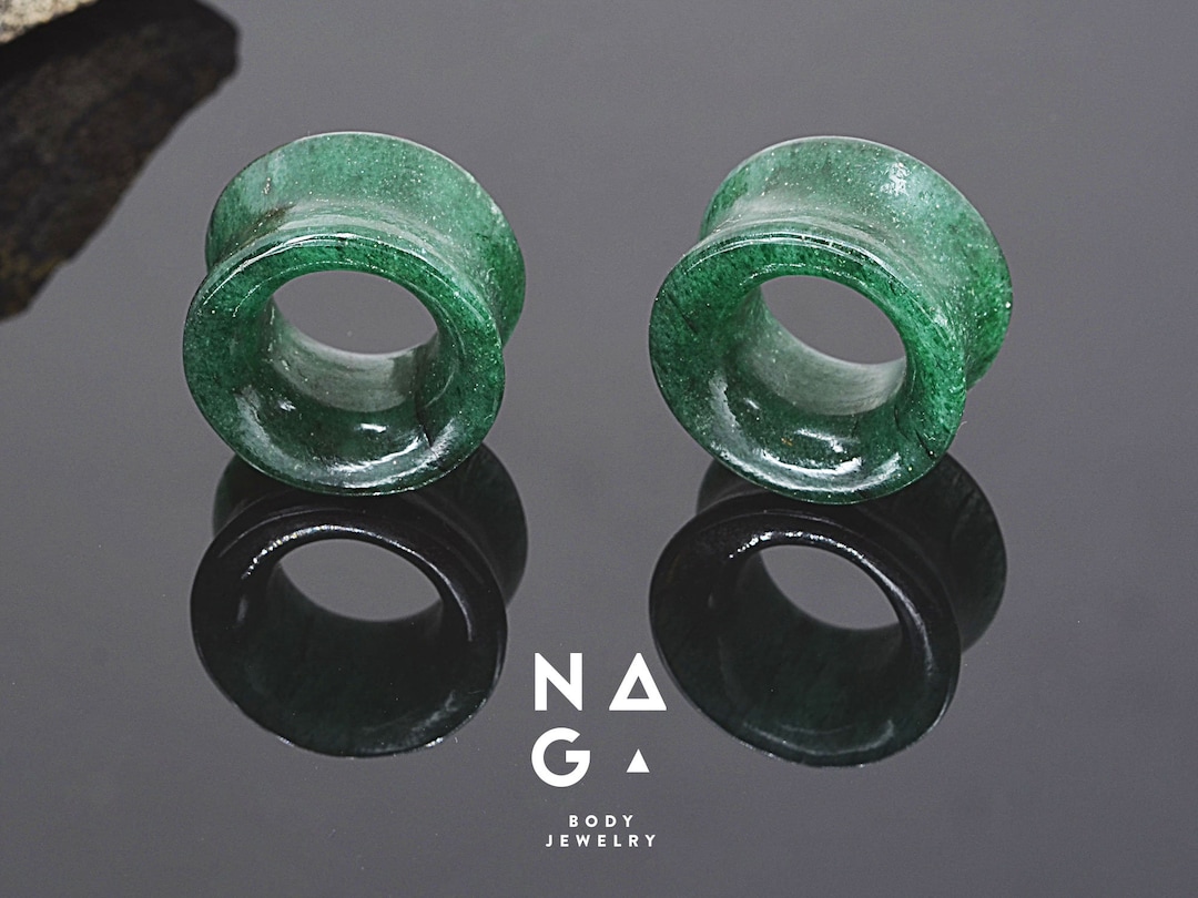 1 Pair of GREEN AVENTURINE Stone Ear Tunnels, Stone Gauges, Stone Ear ...