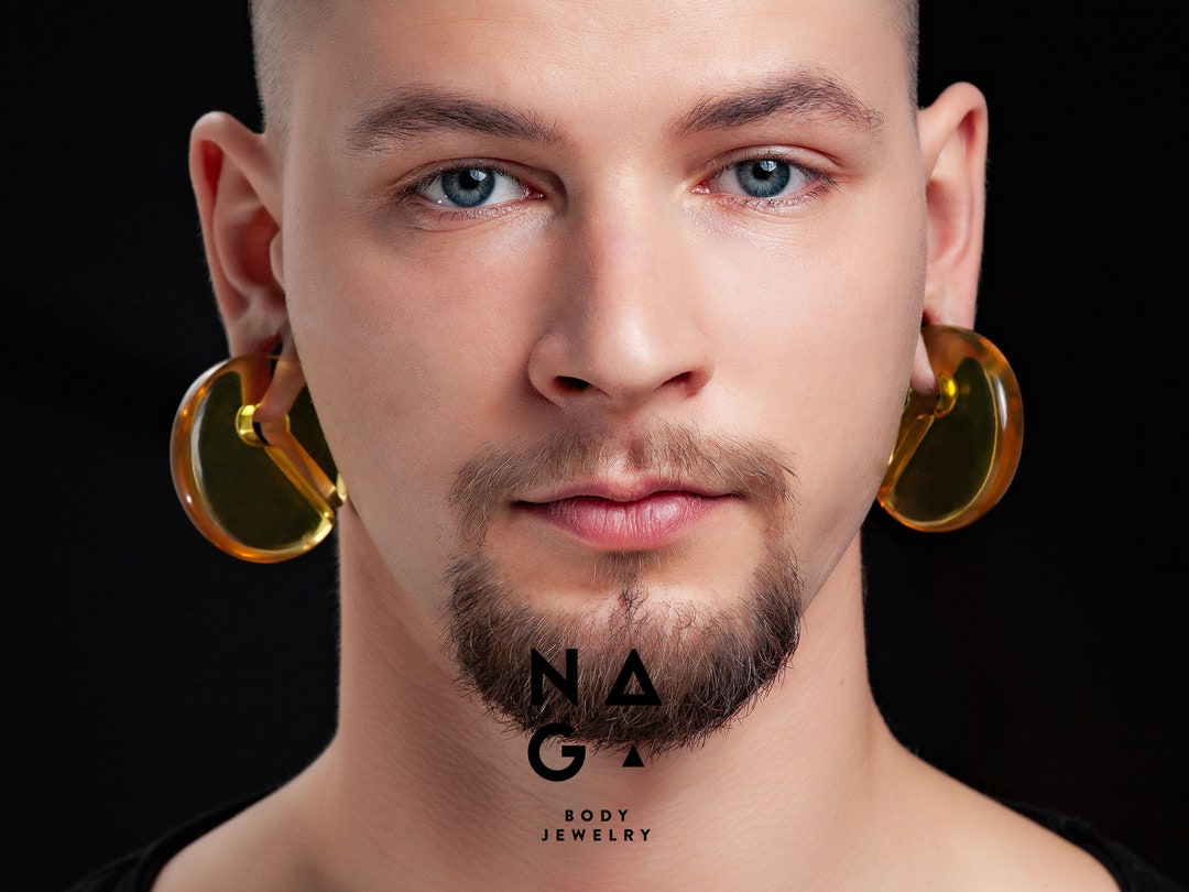 1 Pair of AMBER Ear Weights, Keyhole Ear Weights, Ear Gauges and Plugs ...