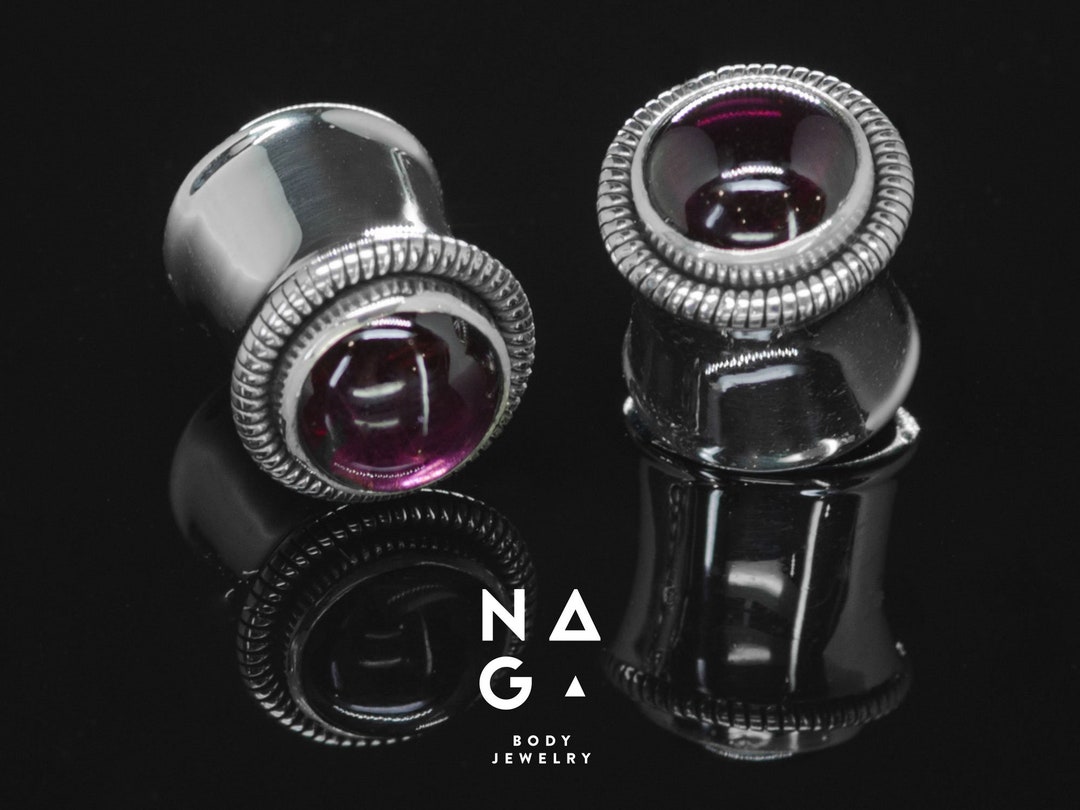 1 Pair of GARNET Silver Ear Plugs Gauges - Legit Piercing Body Jewelry ...