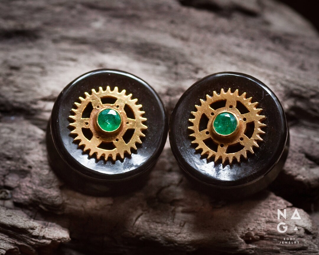 1 Pair of Ear Plugs Gold 18mm 11/16" Gauges - Smoky Quartz, Gold Plated ...