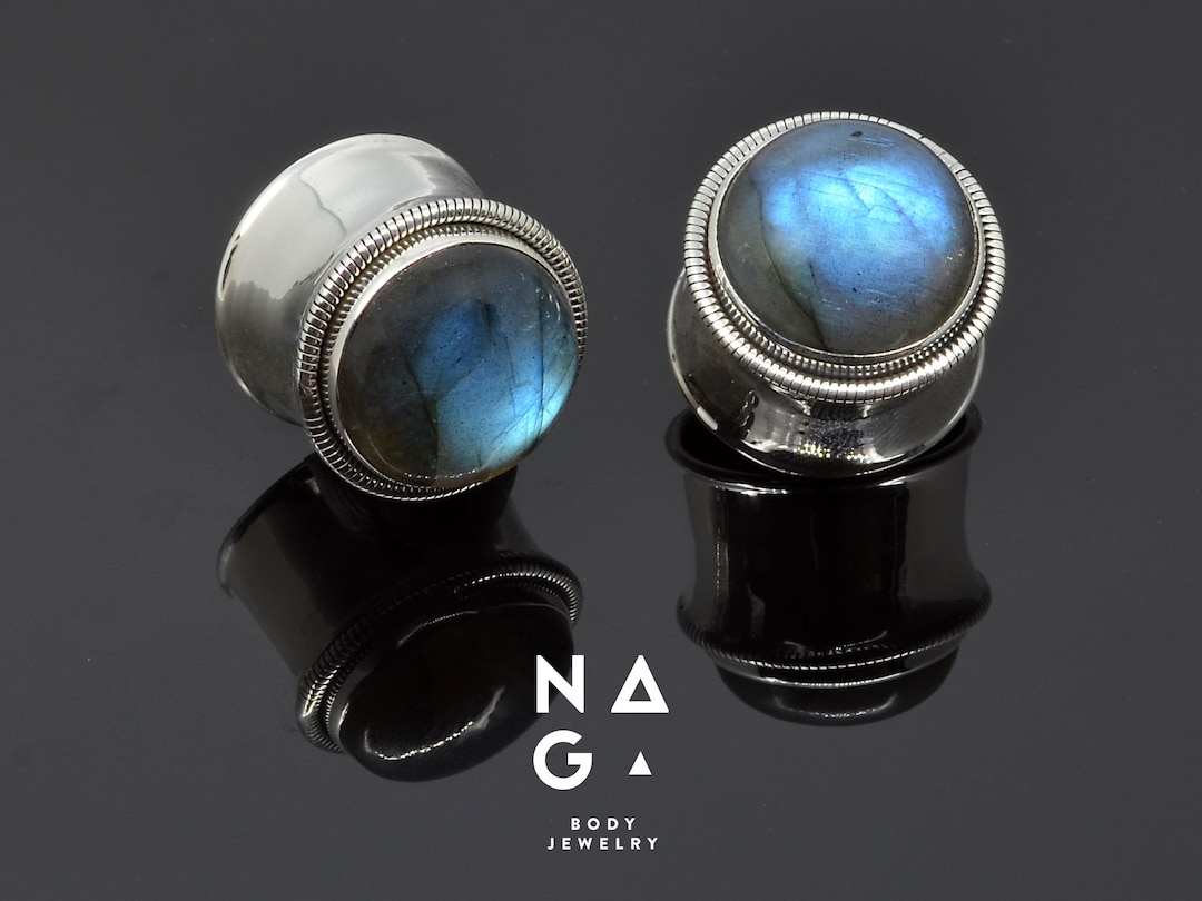 1 Pair of LABRADORITE Sterling Silver Plugs Gauges Stretchers, Handmade ...