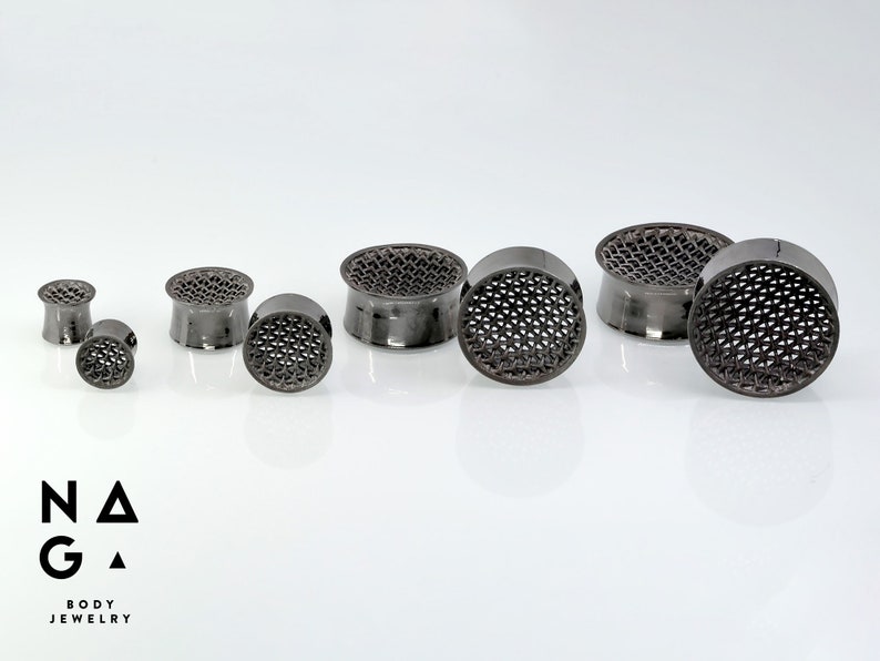 1 Pair of ARMOUR Black Ruthenium Plated Silver Ear Plugs Gauges - Sizes ...