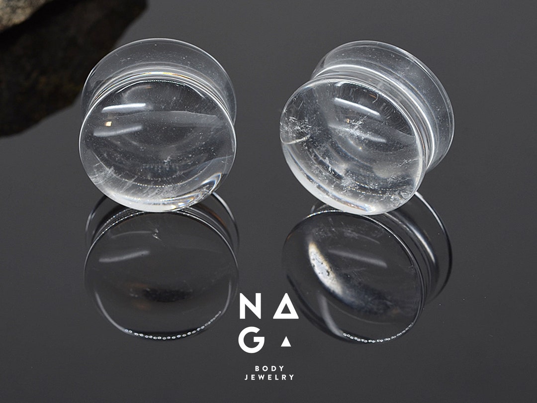 1 Pair of CRYSTAL QUARTZ Plugs Gauges, TOP Quality, Stone Ear Plugs ...
