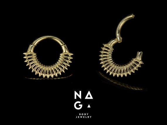 1 Piece of 14k SOLID YELLOW GOLD clicker septum ring gold piercing nose ring gold nose ring click hoop earring tragus daith helix
