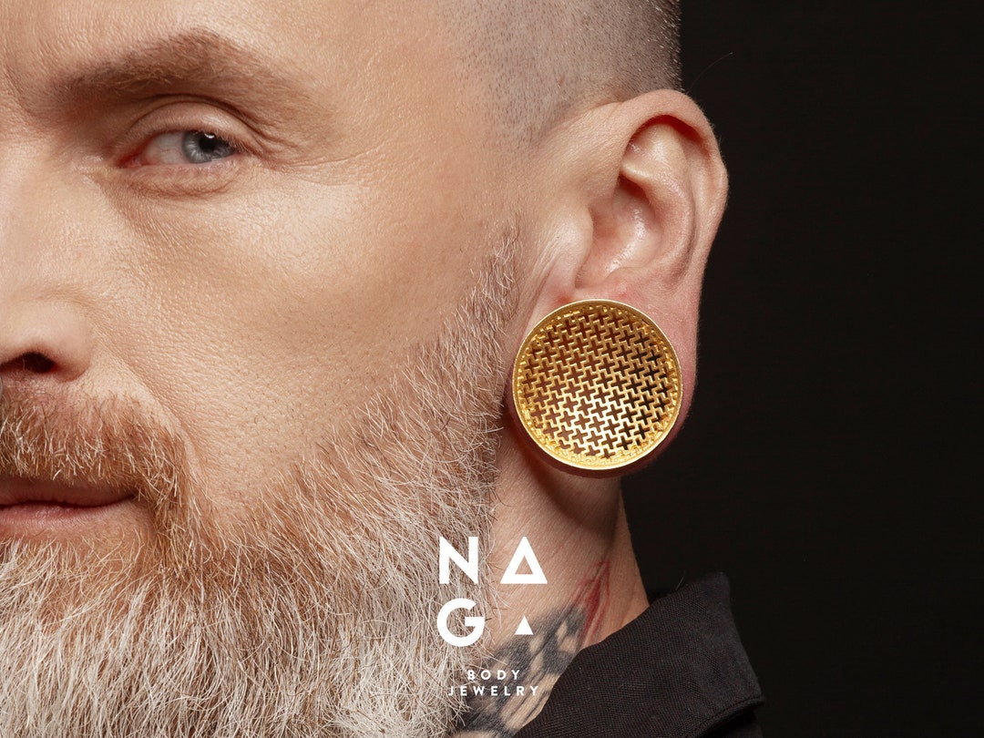 1 Pair of GOOD CROSS Gold Ear Plugs, Gold Plugs, Gold Gauges, Ear ...