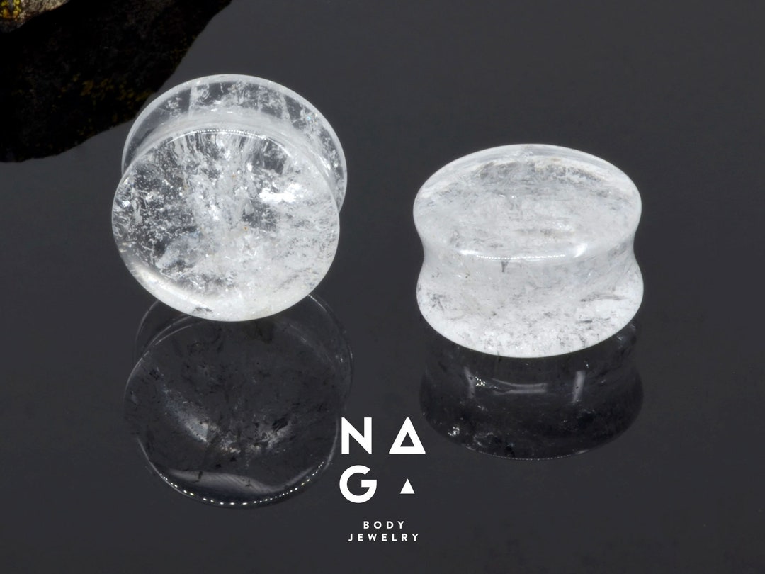 1 Pair of CRYSTAL QUARTZ Stone Ear Plugs, Stone Ear Gauges, Unique ...