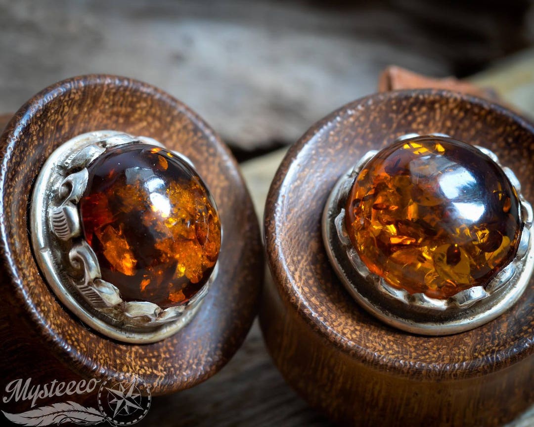 1 Pair of Ear Plugs Gauges Amber 15/16" 24mm Gauges - Sheesham Wood ...