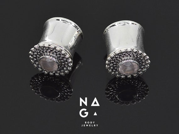 1 Pair of ROSE QUARTZ silver ear plugs gauges 00g 10mm 1 2 12mm 9 16 14mm 5 8 16mm handmade wholesale available