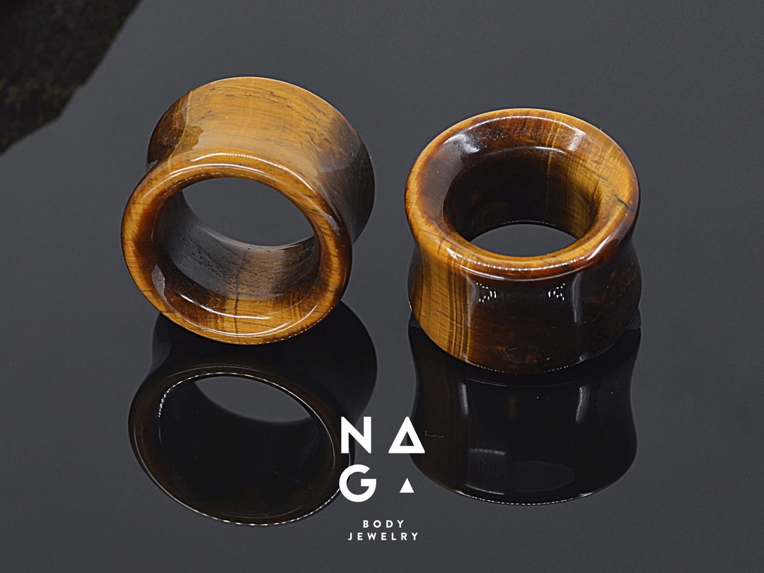 1 Pair of Ear Tunnel Plugs, TIGER EYE Plugs, Stone Ear Plugs, Plugs and ...