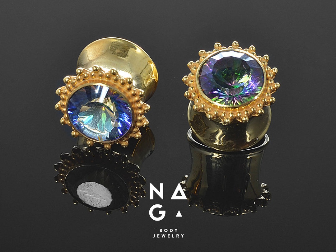 1 Pair of MYSTIC TOPAZ Gold Ear Plugs, Ear Gauges, Ear Stretchers ...