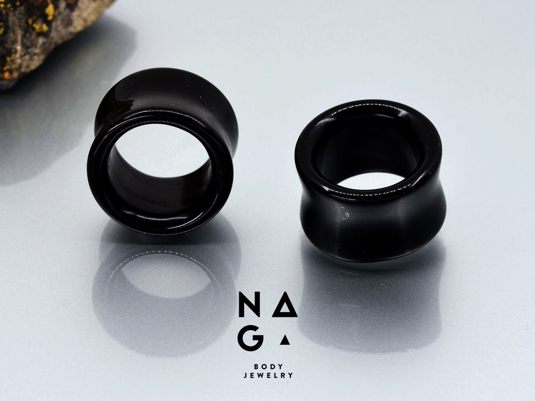1 Pair of BLACK ONYX Ear Tunnels, Stone Ear Tunnels, Ear Stretchers ...