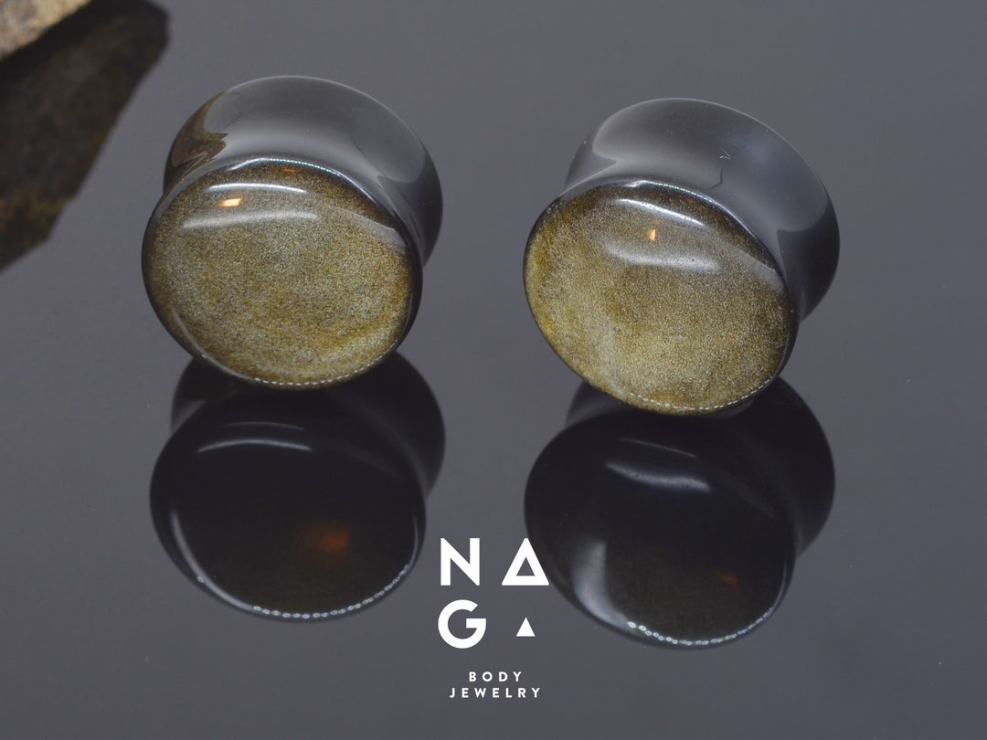1 Pair of GOLD SHEEN OBSIDIAN Ear Plugs Gauges - Sizes From 2g (6mm) to ...