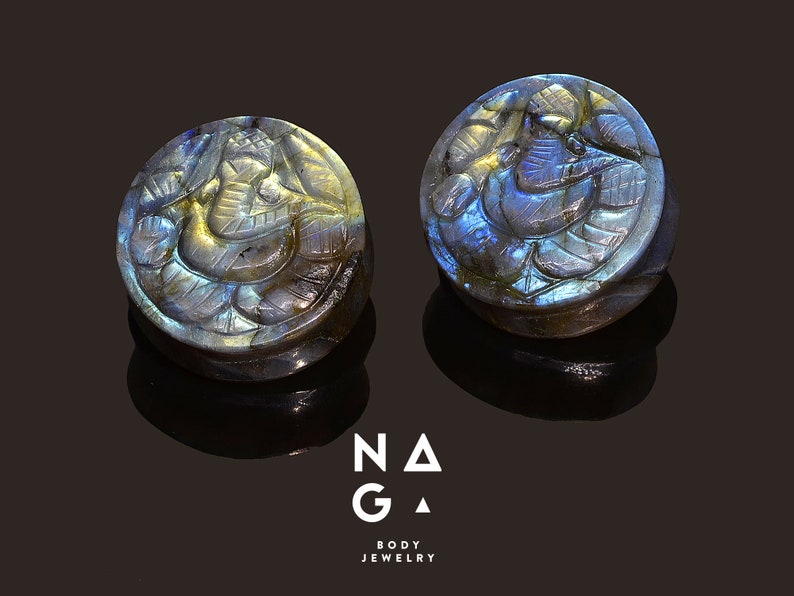 1 Pair of LABRADORITE GANESHA Ear Plugs, Labradorite Ear Plugs, Stone ...