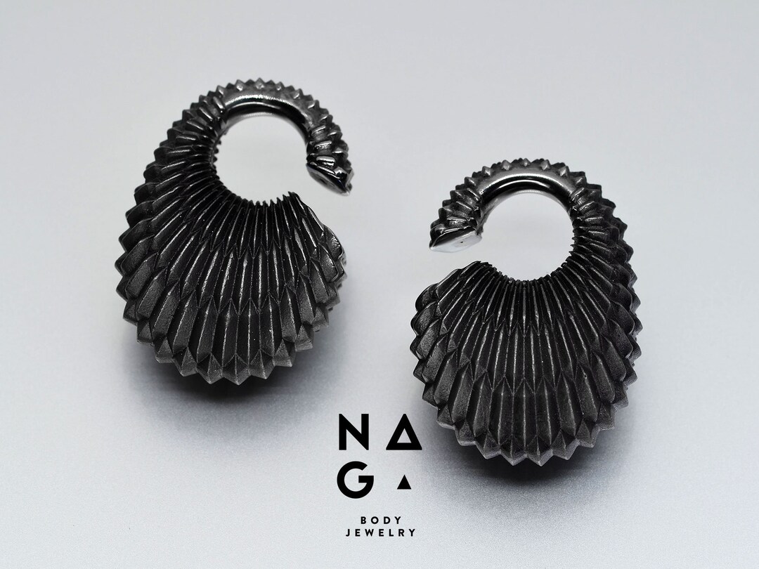 1 Pair of Oval PANGO Black Ruthenium Plated Silver Ear Weights Hangers ...