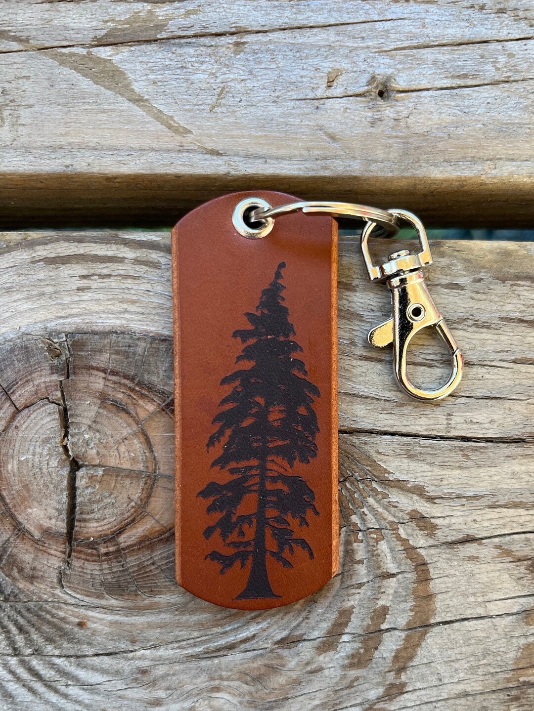 Handmade Full Grain Leather Evergreen Tree Key Fob - Etsy