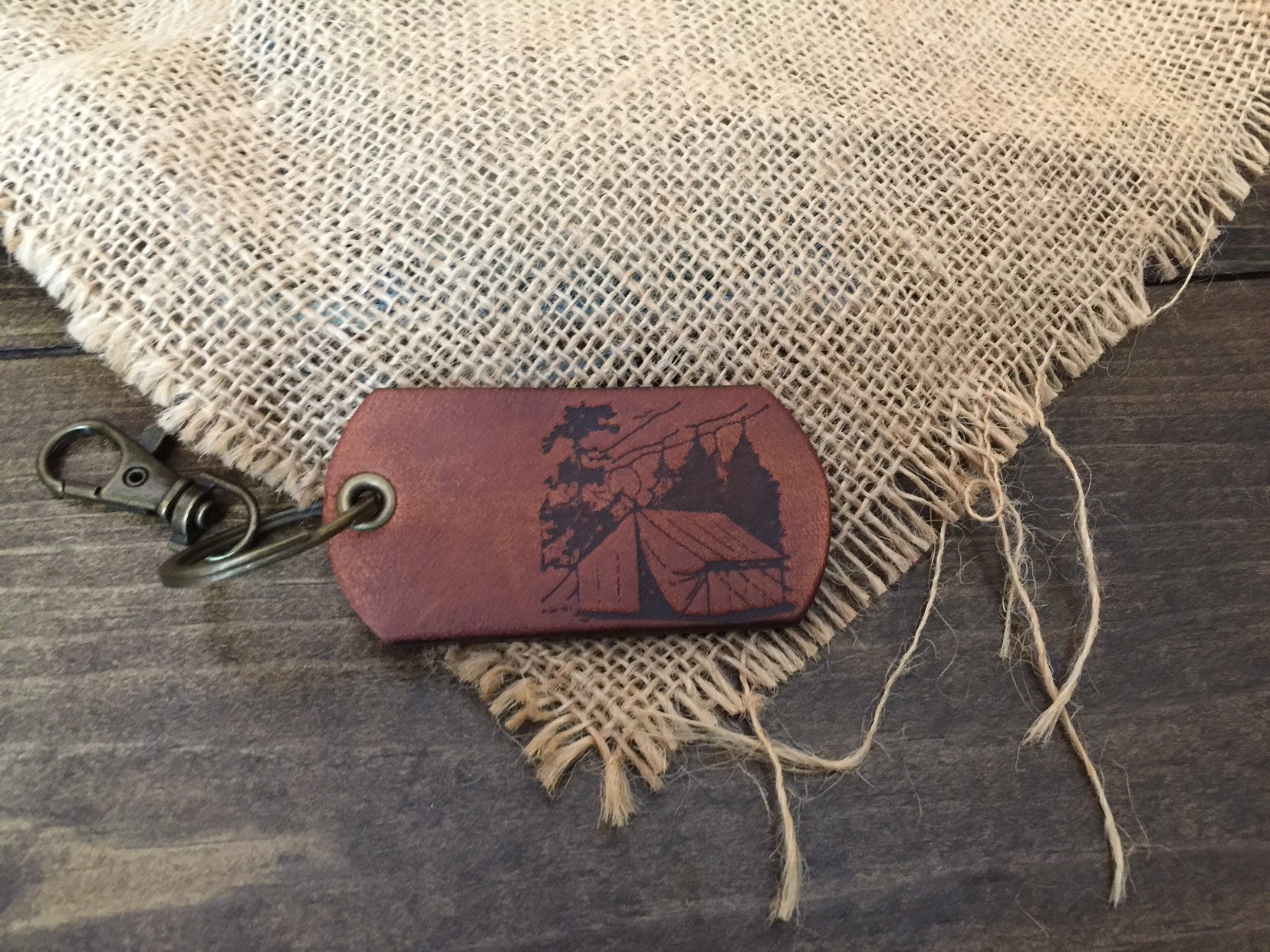 Camp Scene Leather Keychain Tent Key Chain Leather Key | Etsy