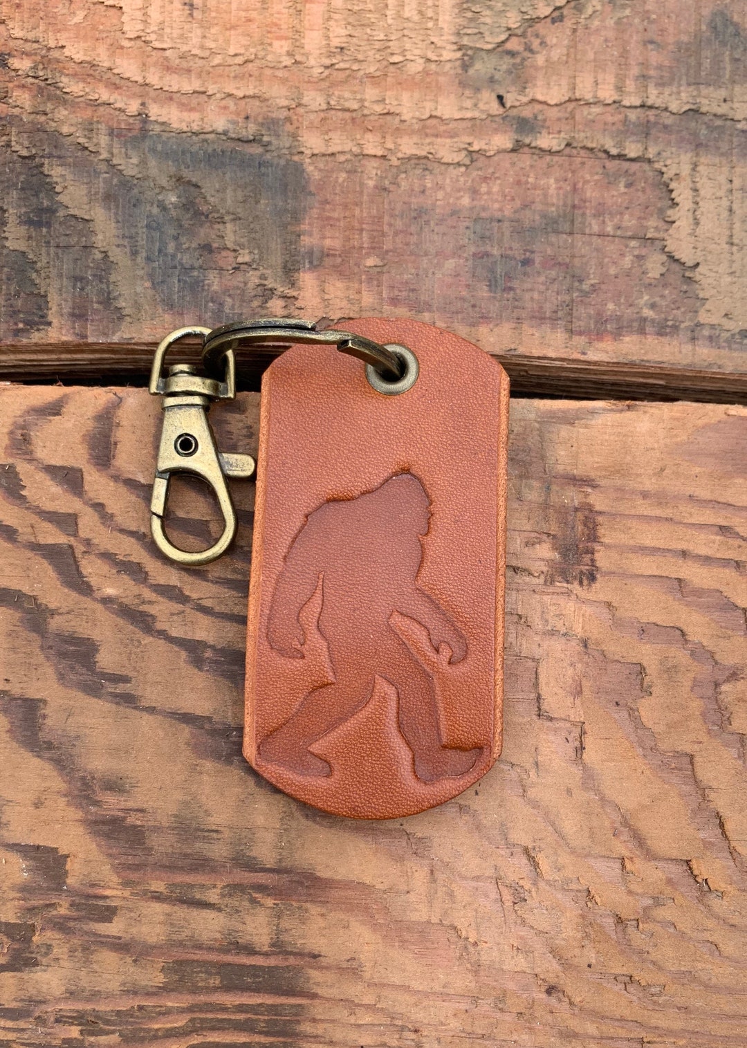 Handmade Bigfoot Leather Keychain: Embossed Sasquatch Keyring - Etsy