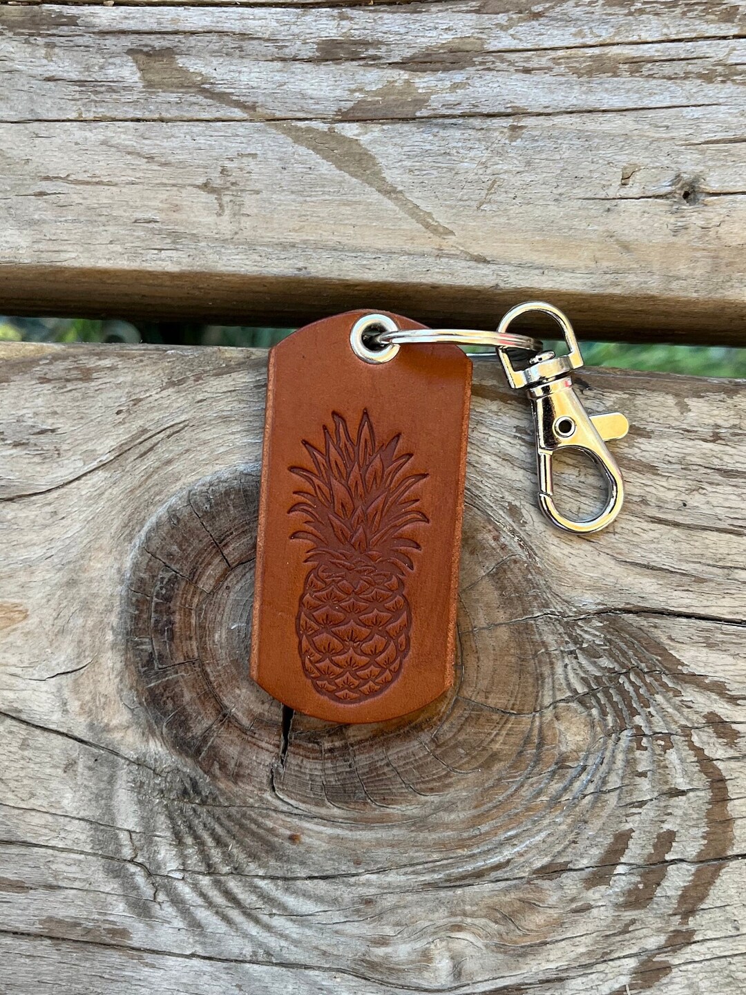 Handmade Embossed Leather Pineapple Keychain: Beachy Keyring - Etsy