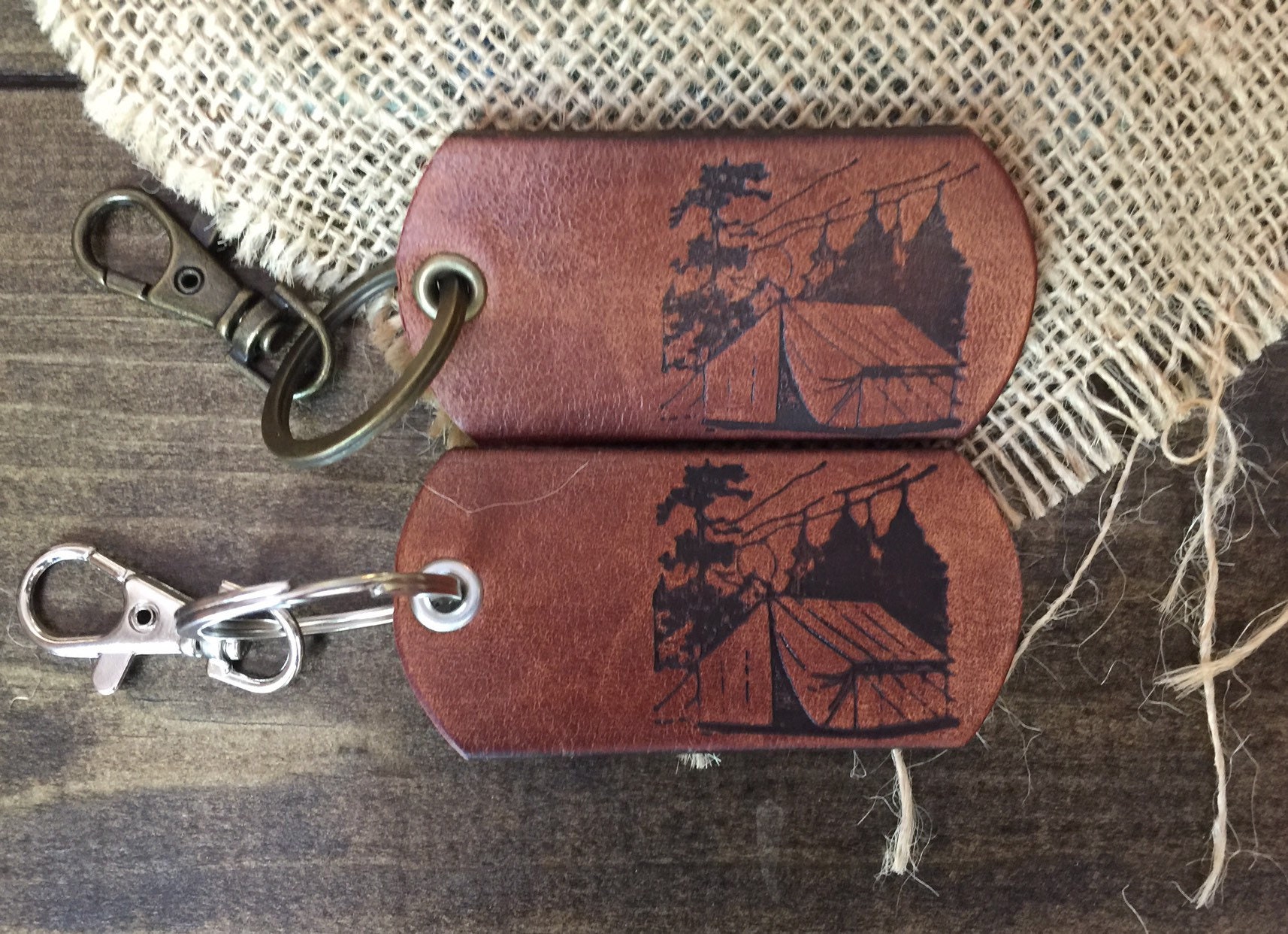Camp Scene Leather Keychain Tent Key Chain Leather Key | Etsy