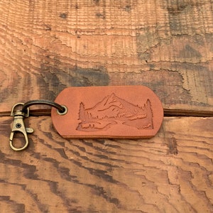 Nature Keyfob, Mountain Key Ring, Forest Keychain, Leather Key Chain ...