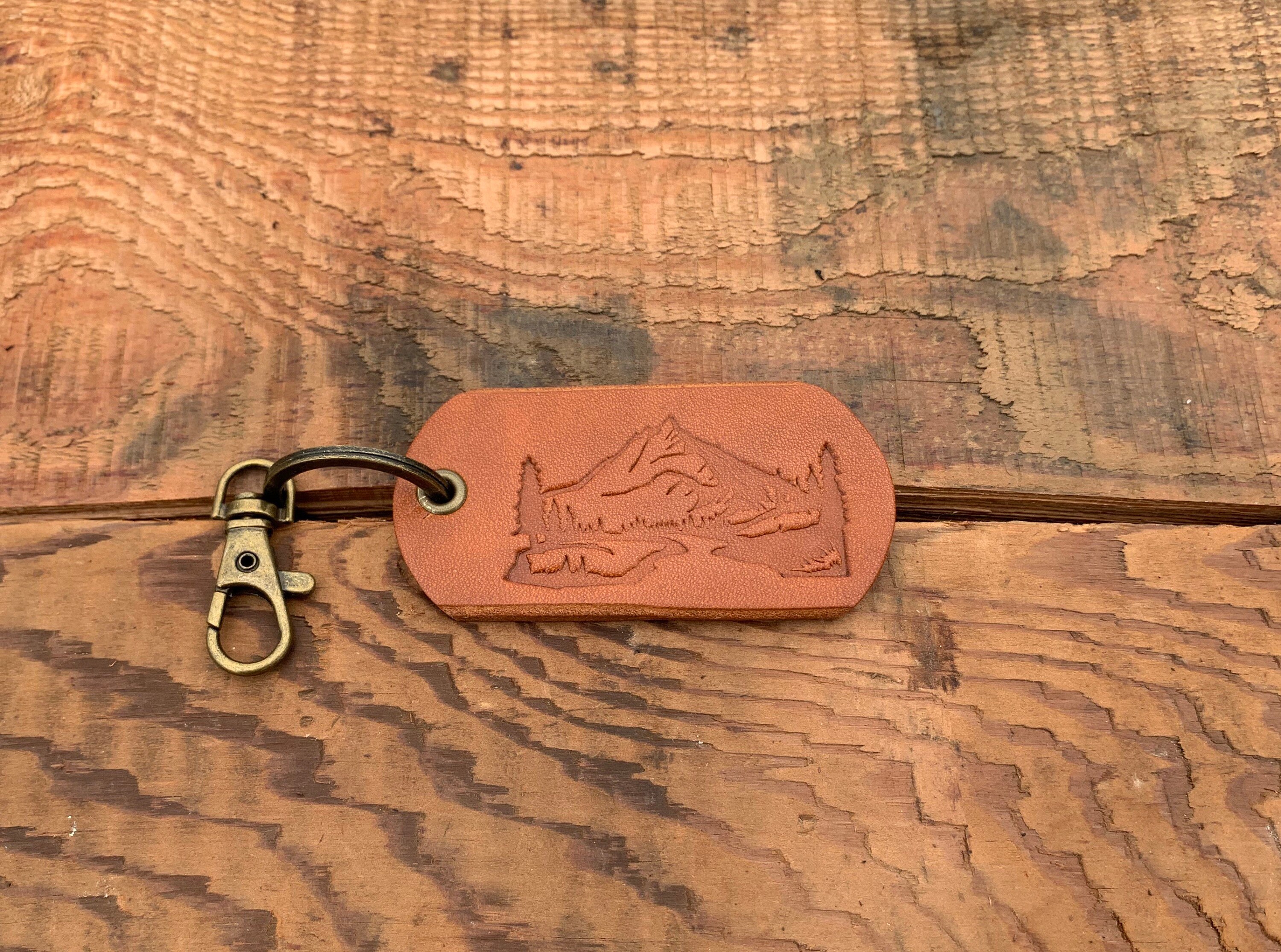 Nature Keyfob Mountain Key Ring Forest Keychain Leather Key | Etsy