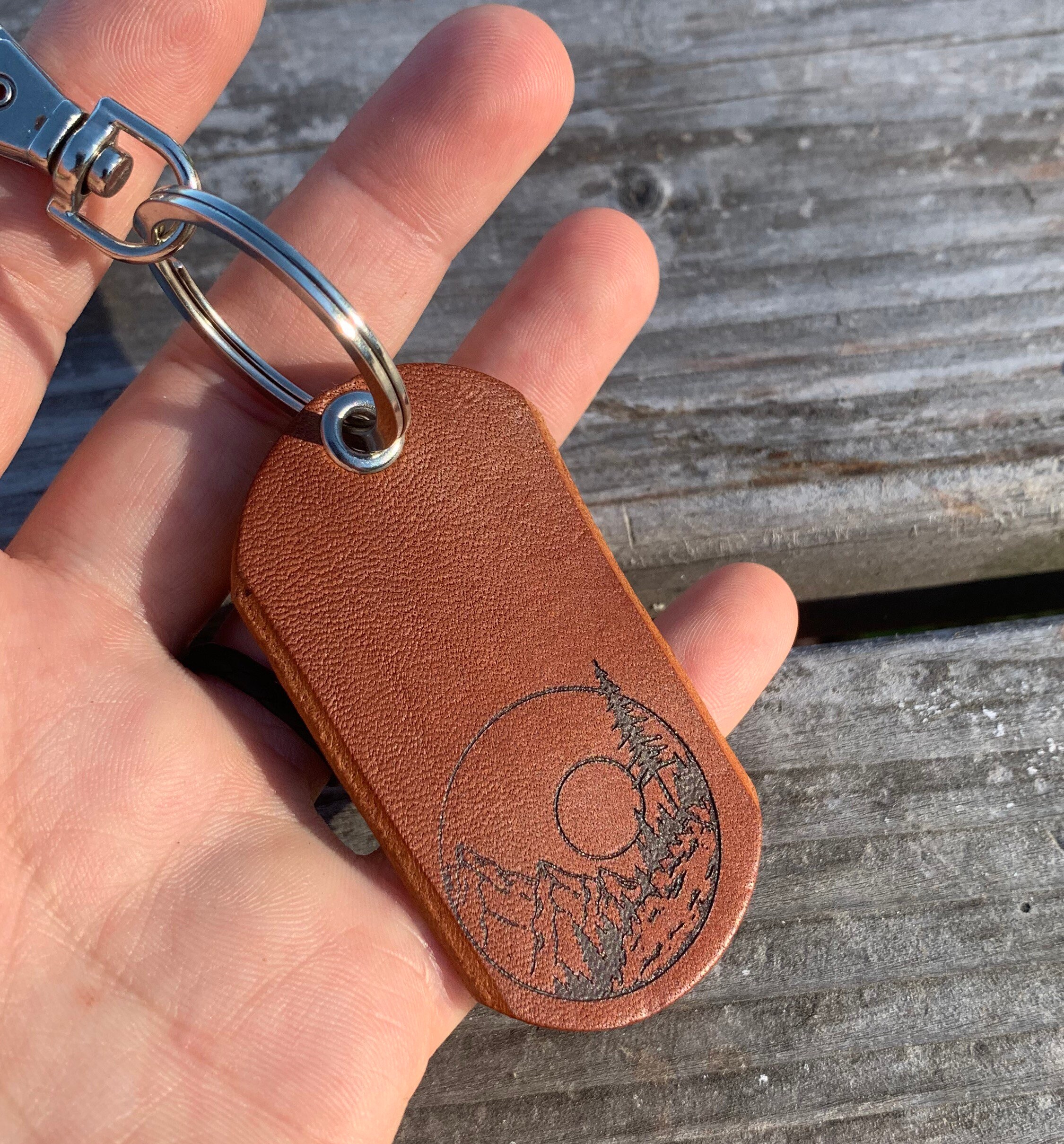 Nature Keyfob Mountain Key Ring Forest Keychain Leather Key - Etsy