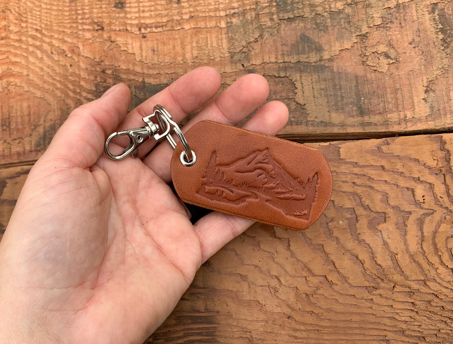 Nature Keyfob Mountain Key Ring Forest Keychain Leather Key - Etsy