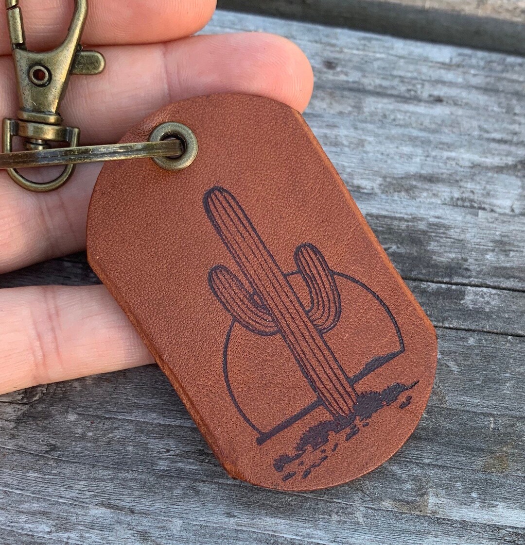Handmade Leather Saguaro Cactus Keyfob: Southwest Keychain - Etsy