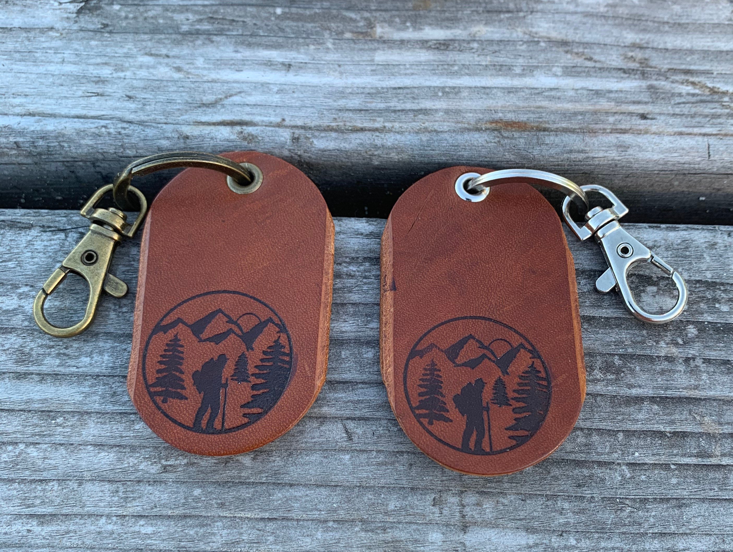 Hiking Keyfob Hiker Key Ring Forest Keychain Leather Key | Etsy