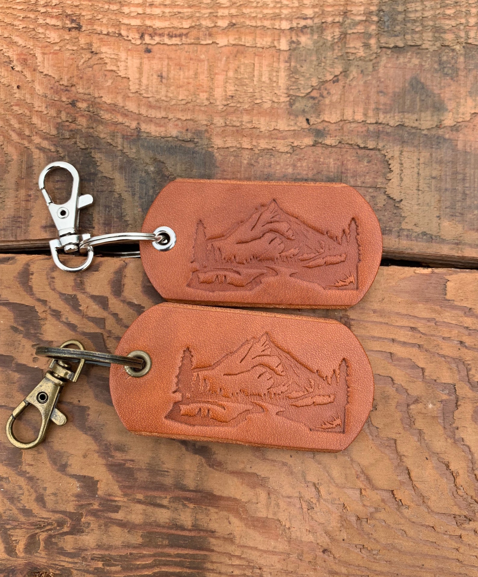 Nature Keyfob Mountain Key Ring Forest Keychain Leather Key - Etsy