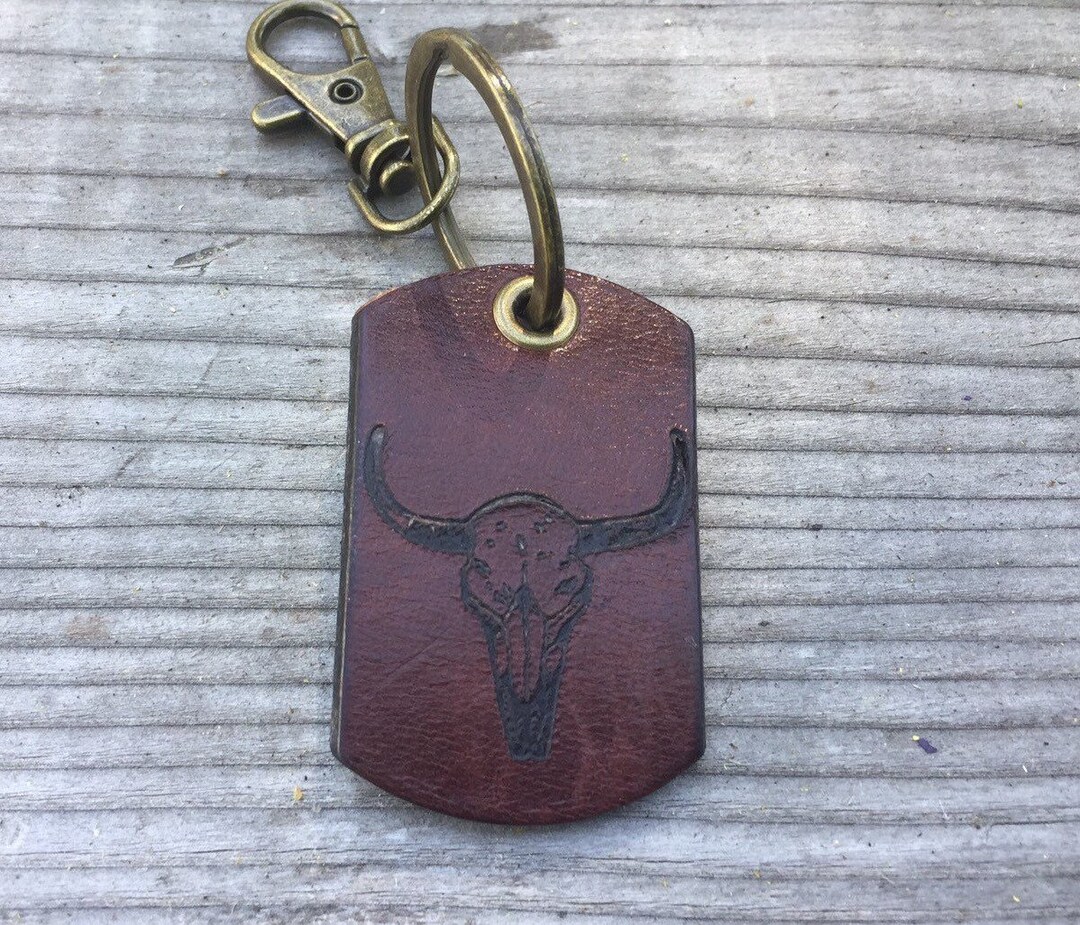 Long Horn Leather Keychain, Cowboy Keychain, Leather Key Chain, Cow ...