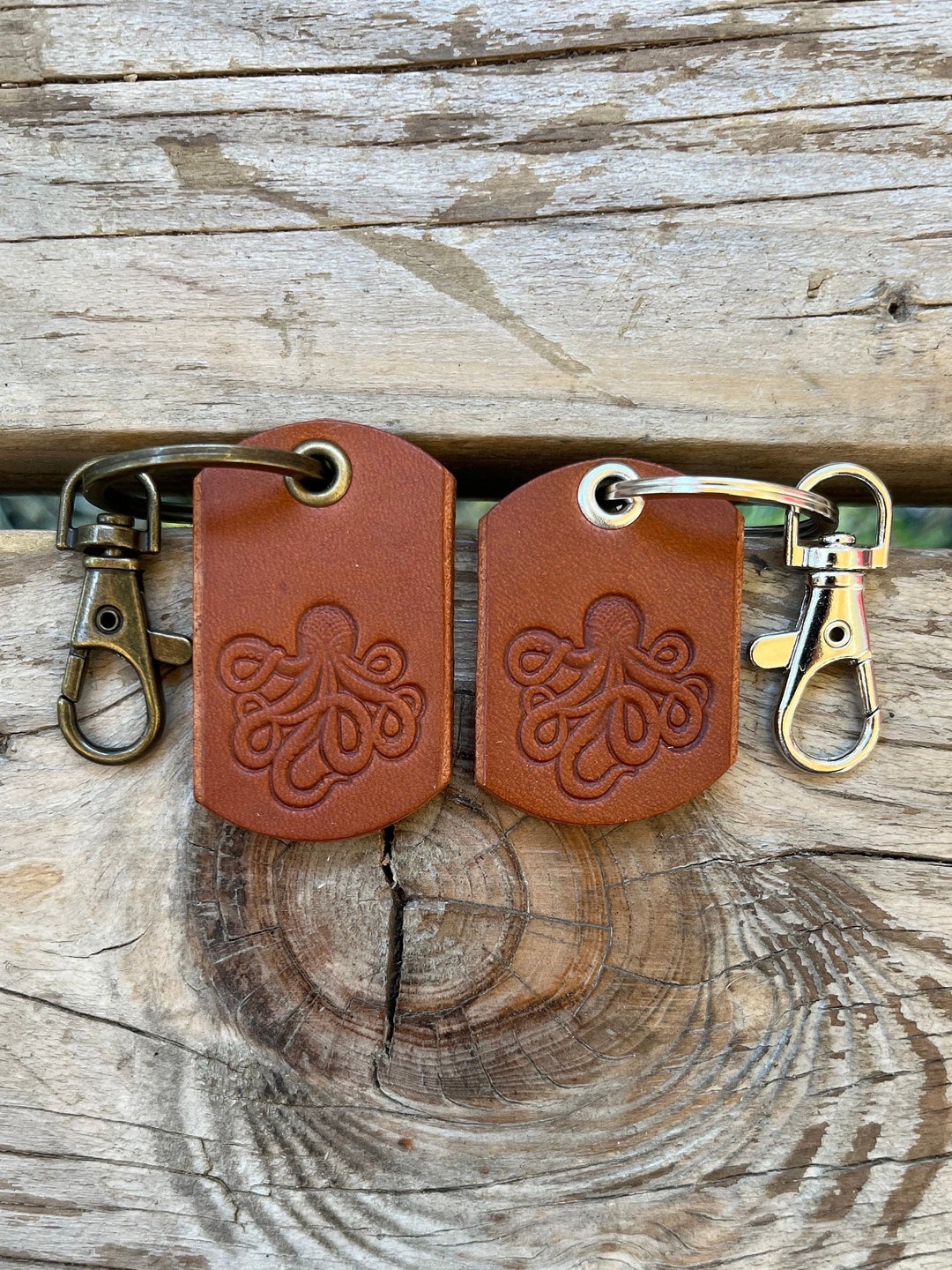 Embossed Leather Octopus Keychain: Handmade Ocean Keyring - Etsy