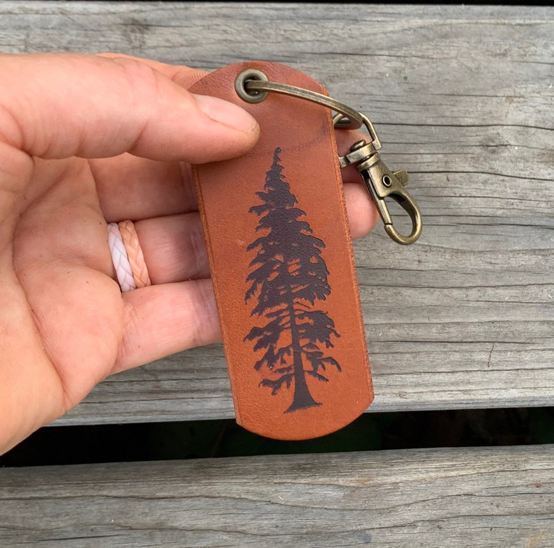 Evergreen Key Ring Tree Keychain Leather Key Chain Upcycled - Etsy