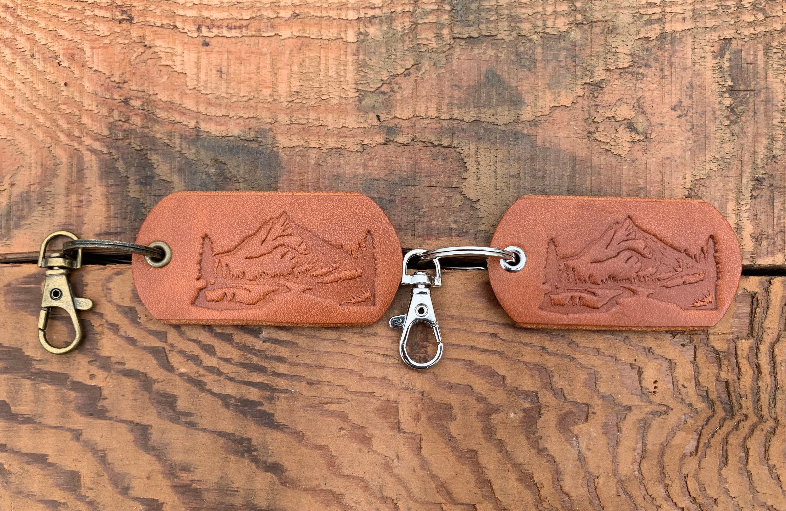 Nature Keyfob Mountain Key Ring Forest Keychain Leather Key | Etsy