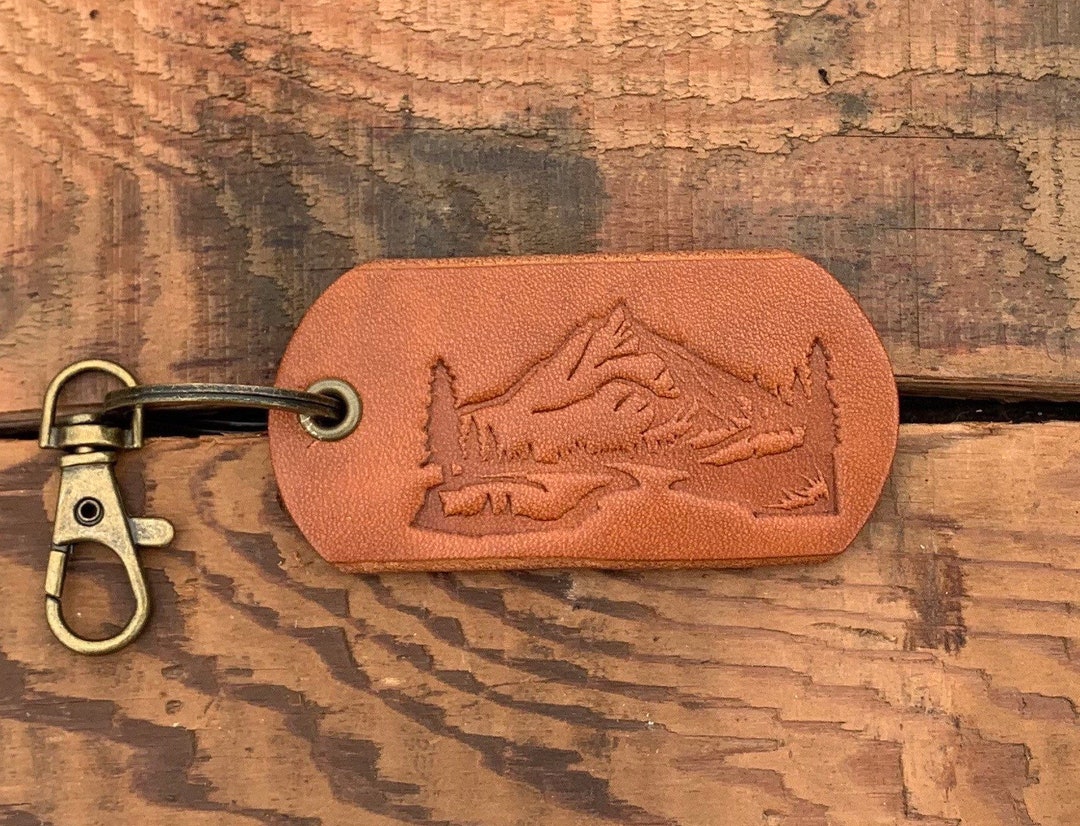 Nature Keyfob, Mountain Key Ring, Forest Keychain, Leather Key Chain ...